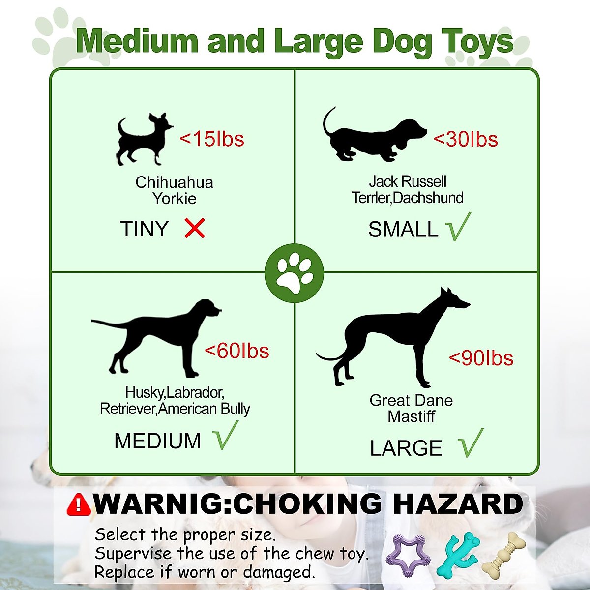 3 Pack Dog Chew Toys for Aggressive Chewers,Indestructible Dog Toys with Natural Rubber,Bamboo Fiber for Powerful Chewers for Medium,Large Breeds to Keep Pup Entertained(Large)
