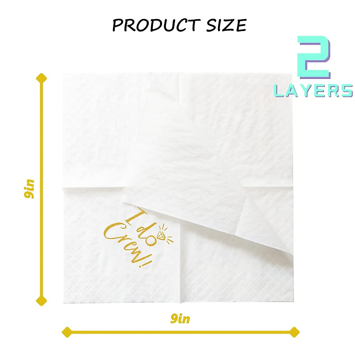 Geloar I Do Crew Cocktail Napkins, 100 Pack Gold I Do Crew Party Supplies Paper Napkins in Bulk for Rehearsal Dinner Bridal Shower Engagement Wedding Beverage Table Decorations | 2-Ply, 5x5 Inches
