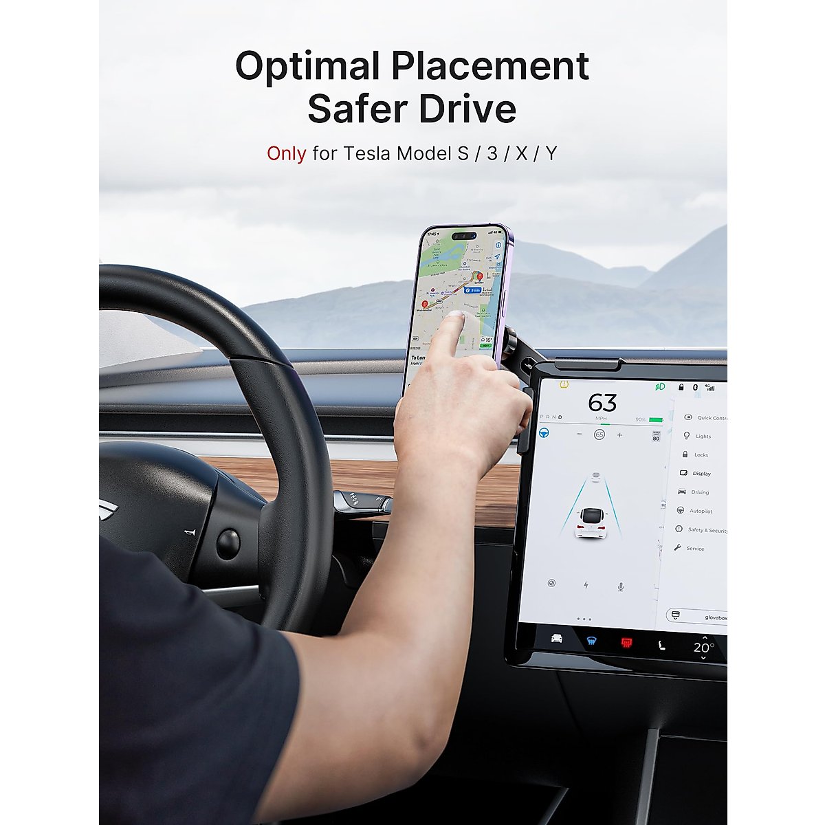 JSAUX Tesla Phone Mount, Mag-Safe Phone Holder Phone Stand 【Sturdy Base Designed】 Easy to Install, Only Compatible with Tesla New Model 3 2023/Y/S/X, iPhone 15/14/13/12 Series and Other Phone