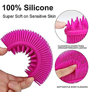 2pcs Upgrade Silicone Body Scrubber,Easy to Clean Silicone Loofah,Exfoliating Body Brush,and More Hygienic Than Traditional Loofah,Lathers Well(Black&Purple)