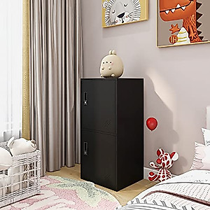 2 Door Metal Vertical Storage Locker for Kids Bedroom, Children Room, School, Office, Home ,Stackable Steel Storage Cabinet for Toys, Clothes & Sports Equipment,Anti-falling Device. (2D, black)