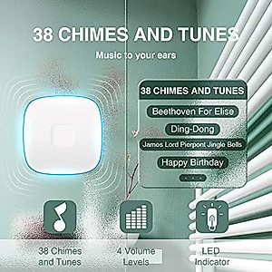 BO YING Wireless Doorbell, Bo Ying Waterproof Door Bell with 38 Melodies and Led Flash, Easy Install, 1000-Foot Range,1 Push Button & 1 Receiver, White