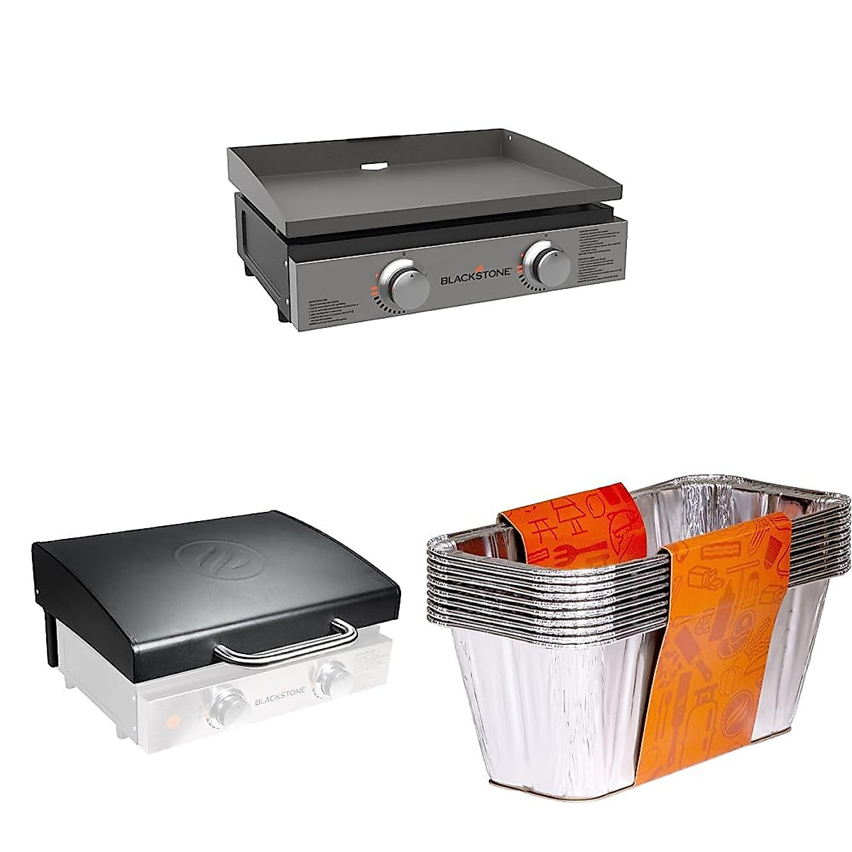 Blackstone 22" Tabletop Grill & Table Top Griddle Hood,22''Hard Cover Hood, Black, 22 inch & 5017 Grease Cup Liners for Rear Grease Griddles - 10-Pack