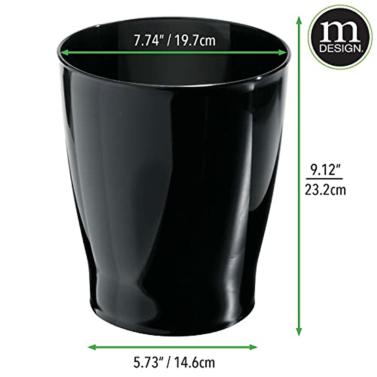 mDesign Round Plastic Bathroom Garbage Can, 1.25 Gallon Wastebasket, Garbage Bin, Trash Can for Bathroom, Bedroom, and Kids Room - Small Bathroom Trash Can - Fyfe Collection - 4 Pack, Black