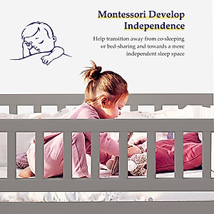 Tatub Twin House Floor Bed for Kids, Montessori Floor Bed with Rails, Floor Bed Frame with Roof, Wood House Bed for Girls & Boys, Twin-Grey