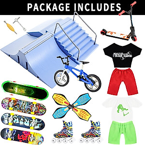Aestheticism Half-Pipe Ramp Skate Park Kit, Bigger Fingerboard Ramps Set with 11 pcs Finger Toys Set Including Fingerboard, Bike, Scooters, Clothing & Big Non-Slip Mat