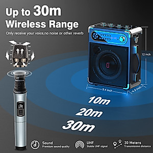 HWWR Karaoke Machine with 3 Wireless UHF Microphones for Adults, Portable Bluetooth Speaker, Party Speaker with Disco Lights for Outdoor, PA System Karaoke Speaker Support TWS, Unpowered Cabinets