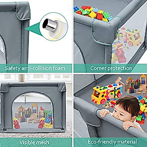 HyperEden Baby Playpen, Playpen for Babies and Toddlers, Extra Safe with Anti-Collision Foam Playpens for Babies, Indoor & Outdoor Playard for Kids Activity Center with Gate, Large Anti-Fall Playpen