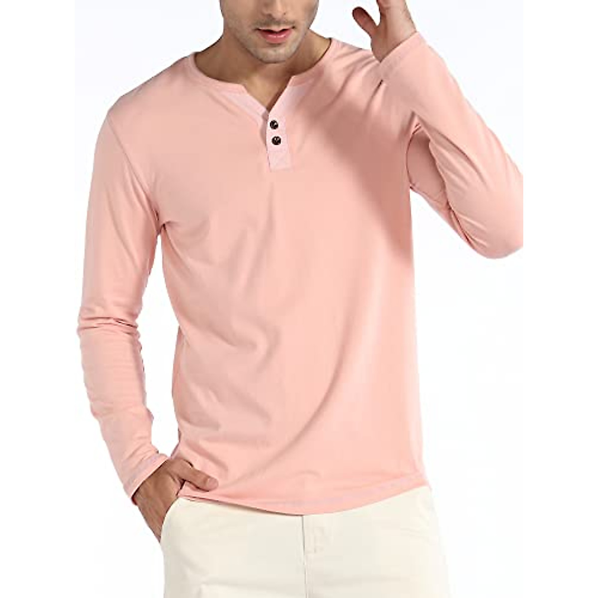 APTRO Men's Long Sleeve Tee Shirts Casual Henley Shirts Y Design Pink M