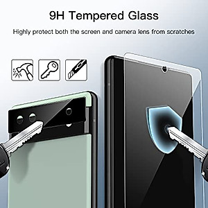 JETech Screen Protector for Google Pixel 6a 6.1-Inch with Camera Lens Protector, Easy Installation Tool, Fingerprint Compatible, Tempered Glass Film, HD Clear, 2-Pack Each