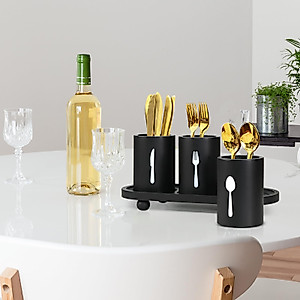 Updesign Silverware Holder with Tray, Kitchen Utensil & Silverware Caddy Organizer Bin Holder for Forks, Spoons, Knives, Utensil Holder Silverware Cutlery Flatware Organizers for Kitchen