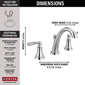 Delta Faucet Woodhurst Widespread Bathroom Faucet Chrome, Bathroom Faucet 3 Hole, Bathroom Sink Faucet, Metal Drain Assembly, Chrome 3532LF