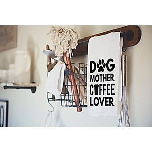 Handmade Funny Kitchen Towel - 100% Cotton Funny Cat Dish Towel - 28x28 Inch Perfect for Housewarming Cat Dog Lovers - Christmas - Pet Lovers Gift (Dog Mother Coffee Lover)