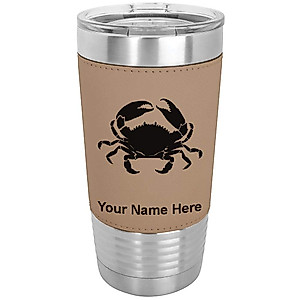 LaserGram 20oz Vacuum Insulated Tumbler Mug, Crab, Personalized Engraving Included (Faux Leather, Light Brown)