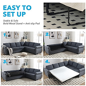 UPYOOE Sleeper Sofa Bed, Pull Out Couch with Mattress, 104'' 6 Seater Upholstery Sectional Couches, Modern Comfy L Shape Sofa Couch, Living Room Furniture for Living Room, Apartment, Studio, Grey