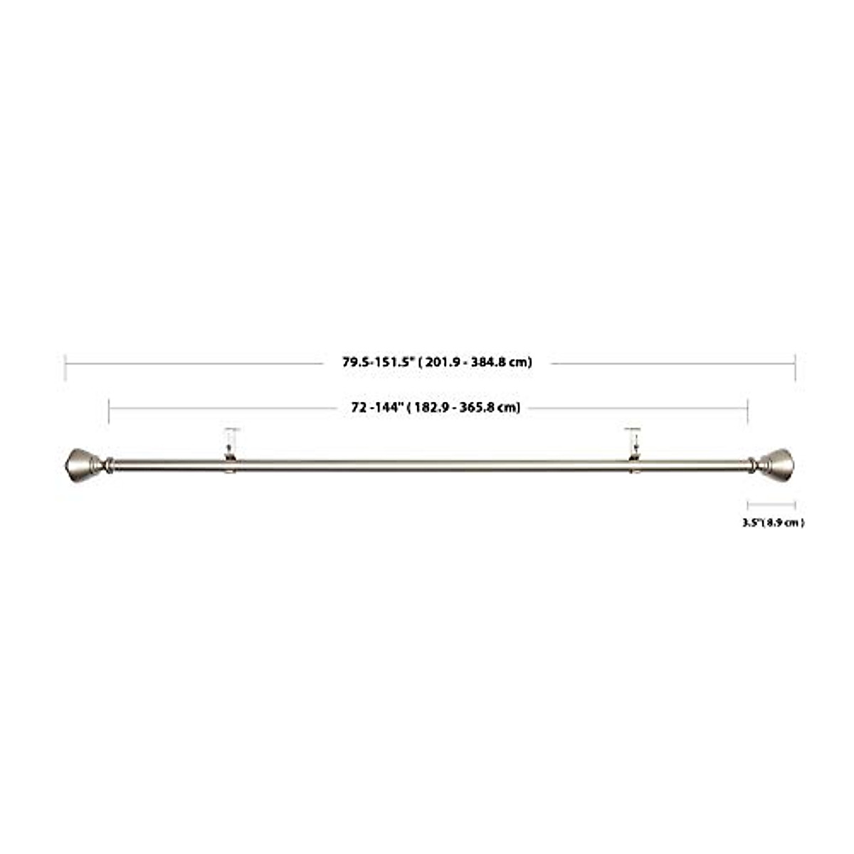 Amazon Basics 1-Inch Wall Curtain Rod with Urn Finials, 72" to 144", Nickel