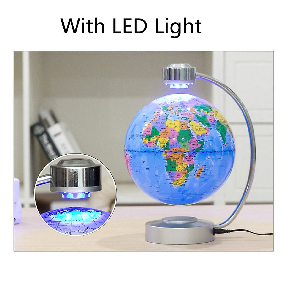 Magnetic Levitation Floating Globe NHSUNRAY 8'' Levitation Rotating Ball LED Illuminated World Map Earth for Desktop Office Home Decor (Black)