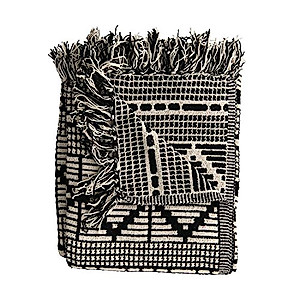 Bloomingville Black & Beige Woven Cotton Blend Blanket with Fringe Throw, One Size fits All, Black