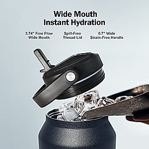 BUZIO 64oz Insulated Water Bottle with Straw Lid, Half Gallon Double Wall Vacuum Insulated Stainless Steel Water Bottle, 3.74" Wide Mouth BPA-Free Sweat-Proof Sports Water Flask, Keep Hot Cold, Black