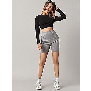 Verdusa Women's Basic Long Sleeve Crew Neck Fitted Crop Top Tee Shirt Black M