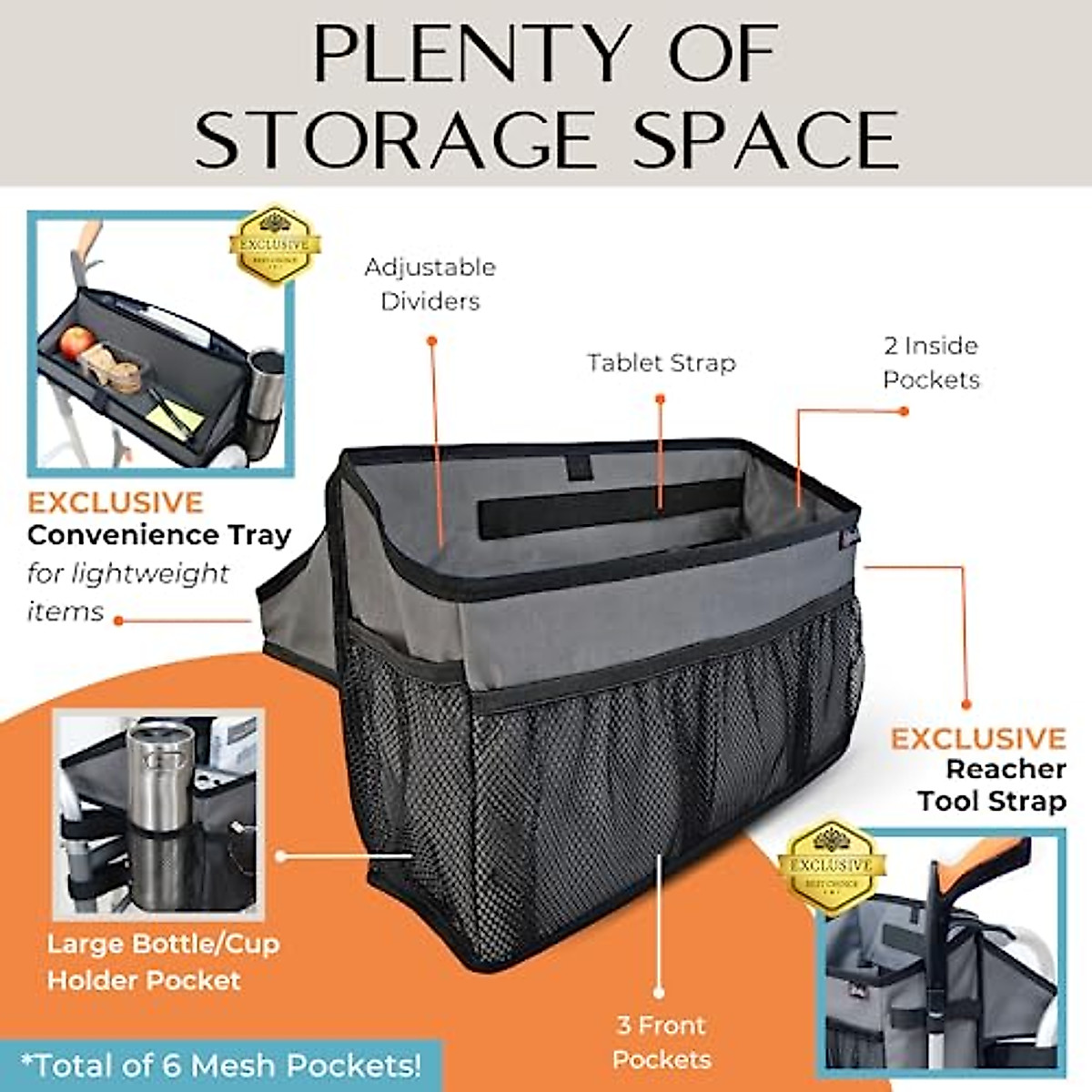 Walker Basket for Folding Walker, Walker Tray for Walker Bag for Walker, Grabber Strap f/Walker Bags for Walkers, Basket for Walker Bags for Folding Walker with Wheels, Walker Accessories for Walker