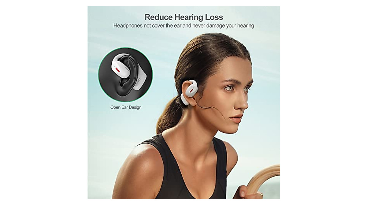 Qaekie Open Ear Headphones - 60H Playtime & Waterproof