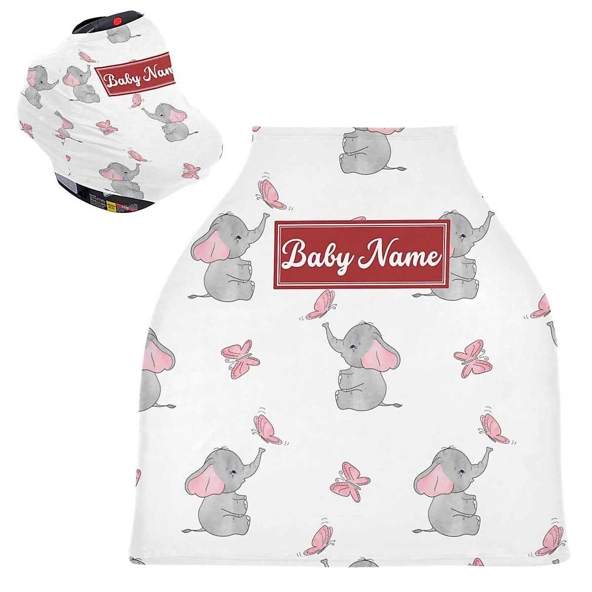 Personalized Baby Car Seat Cover Custom Name Nursing Cover Elephant Butterfly Breastfeeding Scarf Newborn Essentials for Baby