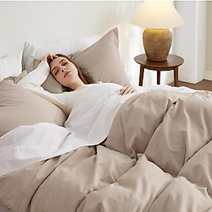 Bedsure 100% Washed Cotton Duvet Cover King Size - Warm Sand Minimalist Duvet Cover Set Linen Like - 3 Pieces Plain Simple Cotton Duvet Cover Set with 2 Pillow Shams (Warm Sand, King, 104"x90")