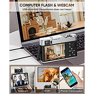 NEZINI 4K Digital Camera,Auto Focus 48MP Vlogging Camera for YouTube and Anti-Shake Video Camera with Viewfinder Flash & Dial,16X Zoom Travel Portable Digital Camera with 32GB Card,2 Batteries (Black)