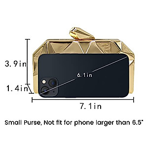 Reberomantic Women Lattice Pattern Metal Handbag Chain Geometric Evening Clutch Purse, Gold