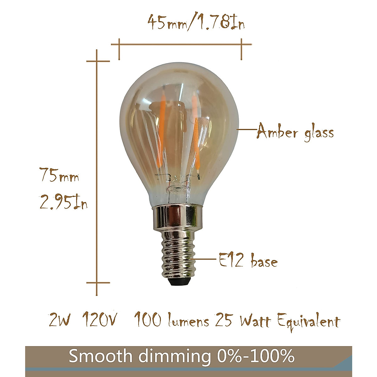CTKcom 2 Watt G45/G14 E12 Base LED Bulbs, Amber Glass Vintage Antique Dimmable led Bulb 120V 2200K Warm White 100 lumens 25 Watt Equivalent,4 Pack