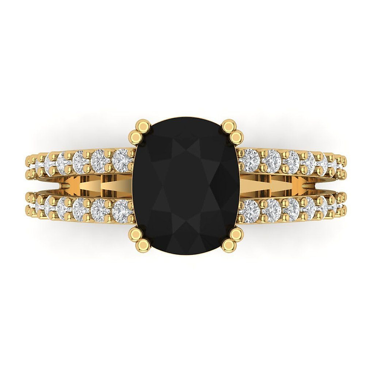 3.44ct Cushion Cut Solitaire W/accent Black Onyx Designer Wedding Bridal art deco Anniversary Ring 14k Yellow Gold 9