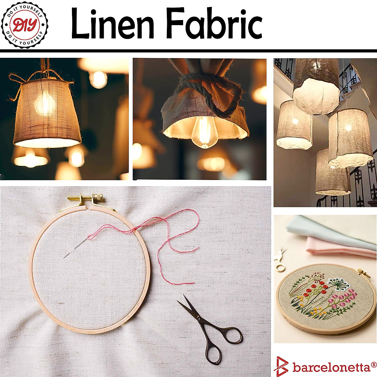 Barcelonetta | Linen Fabric | Natural Linen Cloth | Embroidery, Sewing | Soft, Breathable | 55" Wide | 70% Linen, 30% Rayon | Hemp, Jute, Needlework, Lining (Natural, 2 Yard)