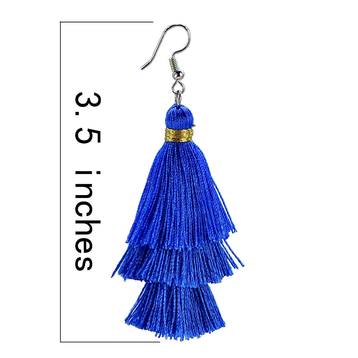 AD Beads Fashion Charm Crystal Silk Tassel 3 Layers Fan Fringe Dangle Earrings (16 Royal Blue)