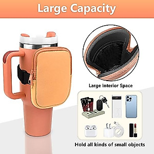 WUQID Adjustable Water Bottle Pouch for Stanley Quencher Adventure & Stanley IceFlow 20oz 30oz 40oz, Gym Accessories for Women Men, Tumbler Pouch Bag with Cards, Keys, Wallet, Earphone,Compact