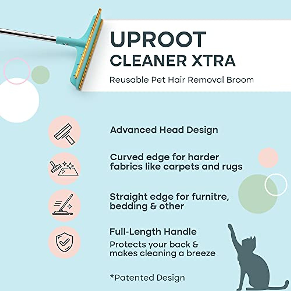 Uproot Clean Xtra - Pet Hair Removal Broom with Telescopic 60" Handle & Innovative Metal Edge Design - Durable Carpet Rake for Pet Hair Removal - Easy Pet Hair Remover for Carpet