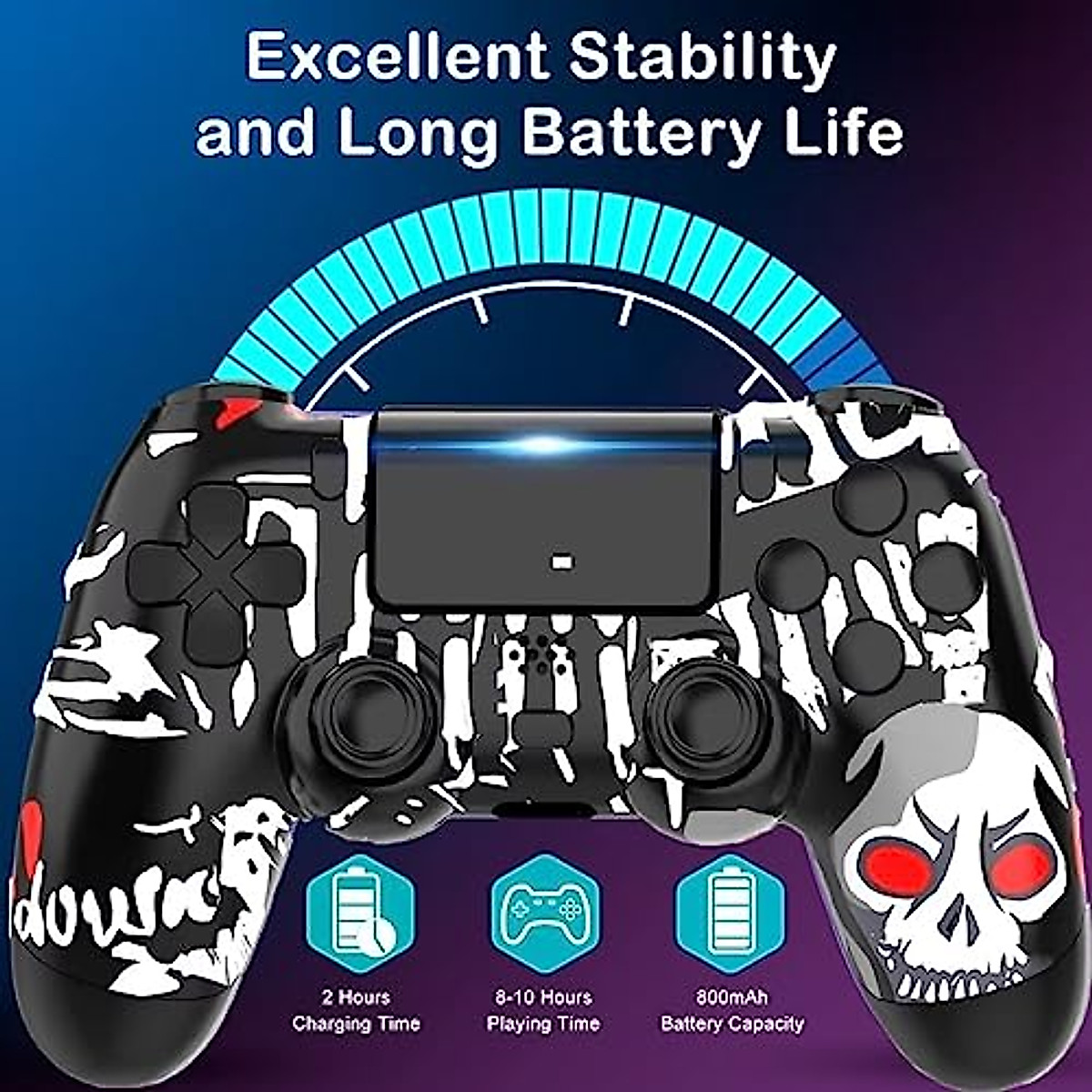 2 Pack Wireless Controller Compatible with PS4 Controllers, Control/Remotes Works with Playstation 4 Controller, Joystick/Gamepad/Mando with Motors/Speaker/Charging Cable, Black and Skull Black