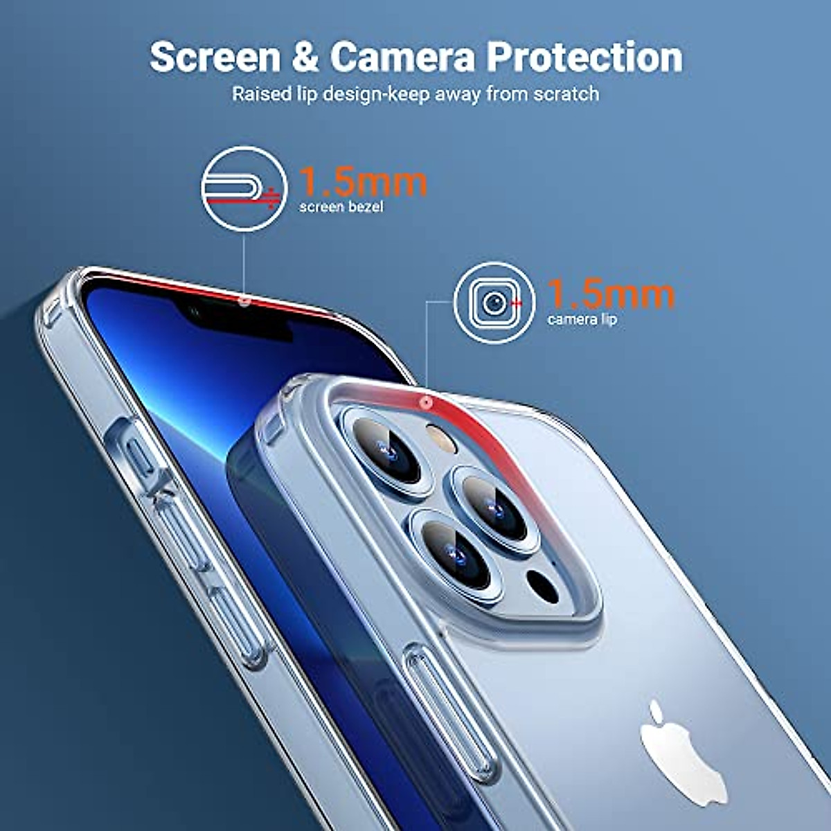 Imguardz Compatible with iPhone 13 Pro Clear Case with 2 Pack Tempered Glass Screen Protector, Hybrid Shockproof Protective Phone Case Slim Thin Cover for iPhone 13 Pro 6.1 inch 2021 (Clear)