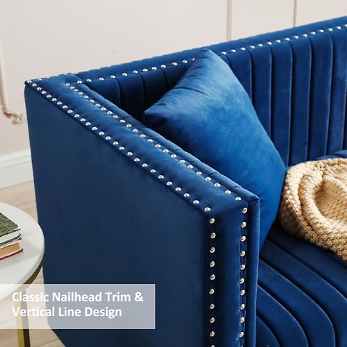 GNIXUU Convertible 6 Seater U Shaped Corner Sofa, L Shaped Sectional Couch Set with Ottoman, 2 Pieces 3 Seat Velvet Couches for Living Room, Large Space, Blue