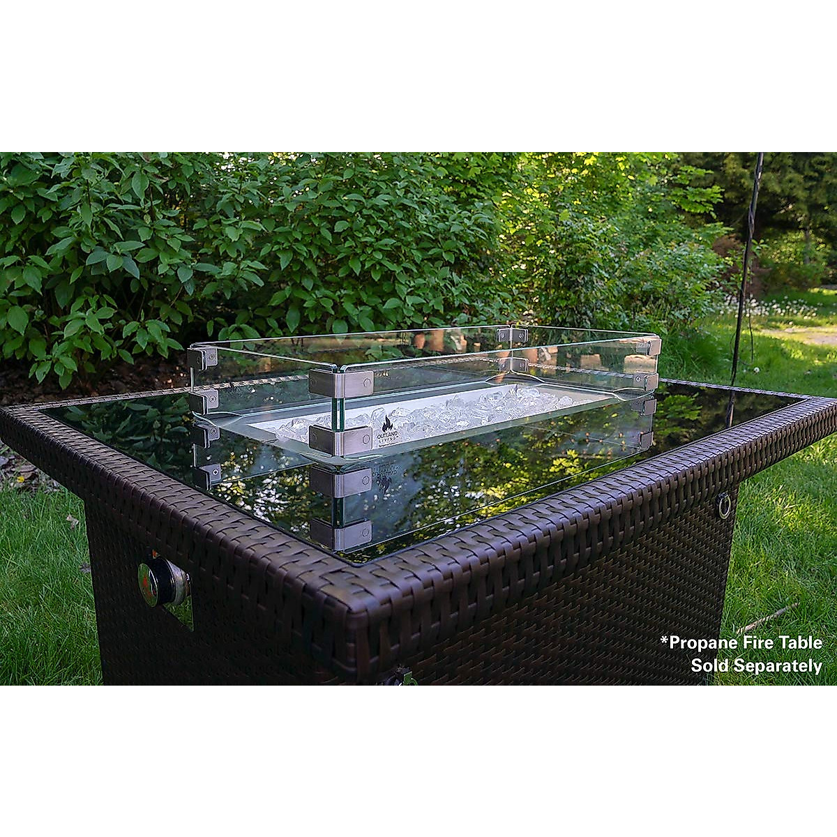 Outland Fire Table 3 Piece Rectangle Accessory Set - Tempered Glass Lid Insert, Tempered Glass Wind Guard Fence and Water Resistant Durable Cover for Series 401/403 Outdoor Propane Fire Pit Tables