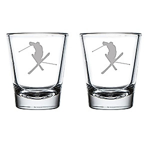 MIP Set of 2 Shot Glasses 1.75oz Shot Glass Ski Skier Extreme Sports Trick