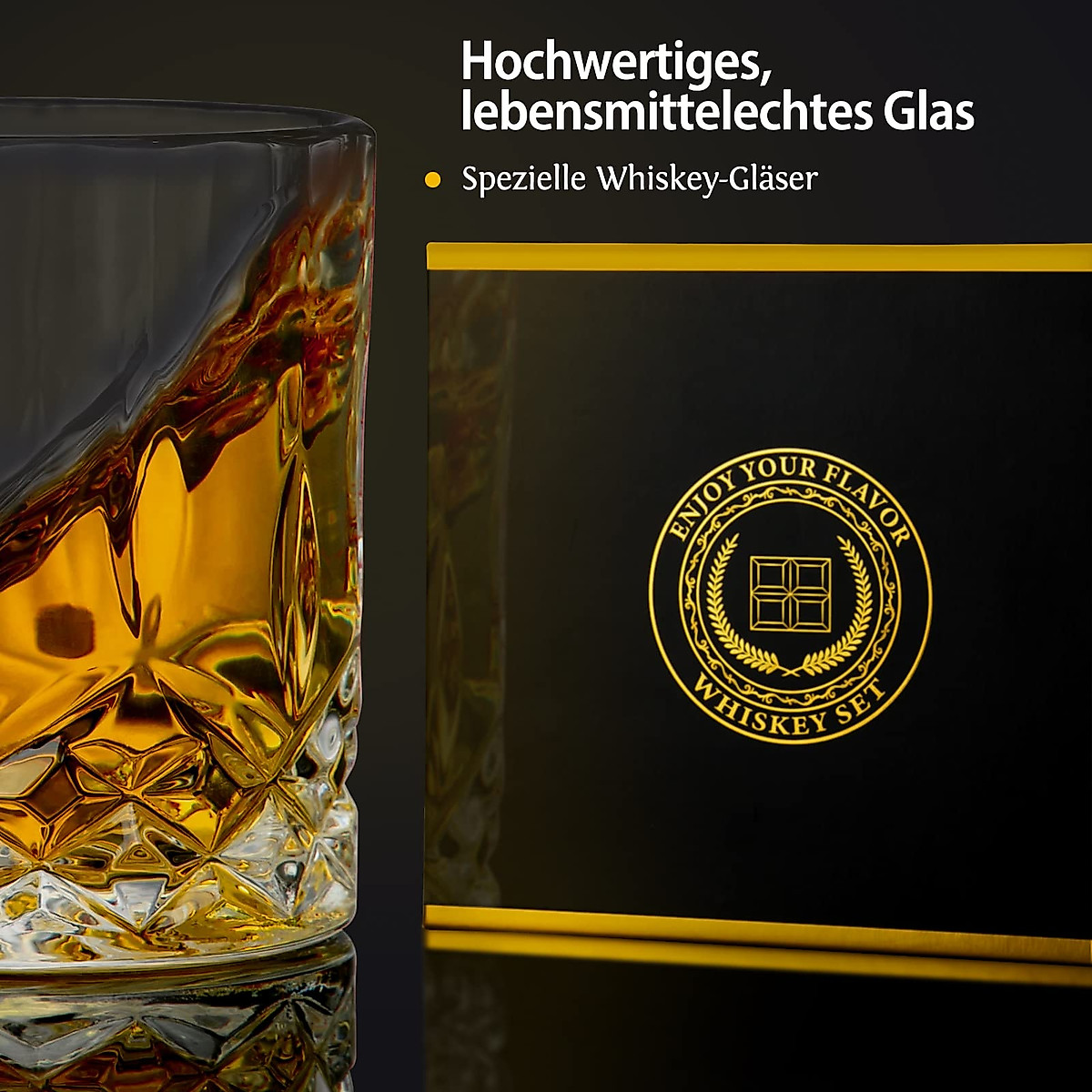 Old Fashioned Whiskey Glasses with Luxury Box, 10 Oz Rocks Glasses Barware for Scotch, Bourbon, Liquor and Cocktail Drinks - Set of 4