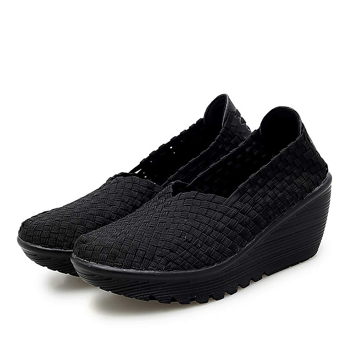 EnllerviiD Women Wedge Mary Jane Sandals Closed Toe Weave Platform Heel Sandals Shoes Black 39