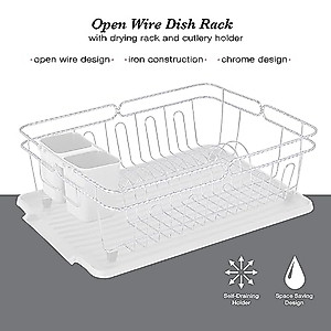 Kitchen Details 3 Piece Twisted Chrome Dish Drying Rack | Cutlery Basket | Drain Tray | Countertop | Sink | White