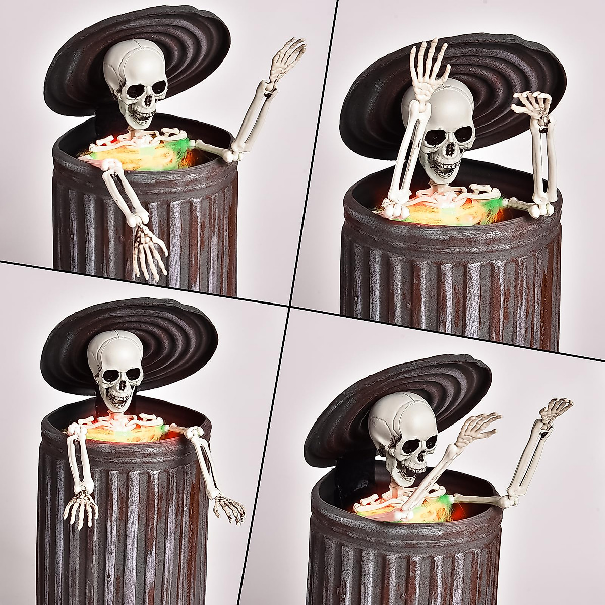 Presence 12" Halloween Animated Trashcan Skeleton, Spirit Activated Animatronic Halloween Decorations with Scary Sounds and Movable Posable Joints, Indoor Haunted House Party Home Props Decor
