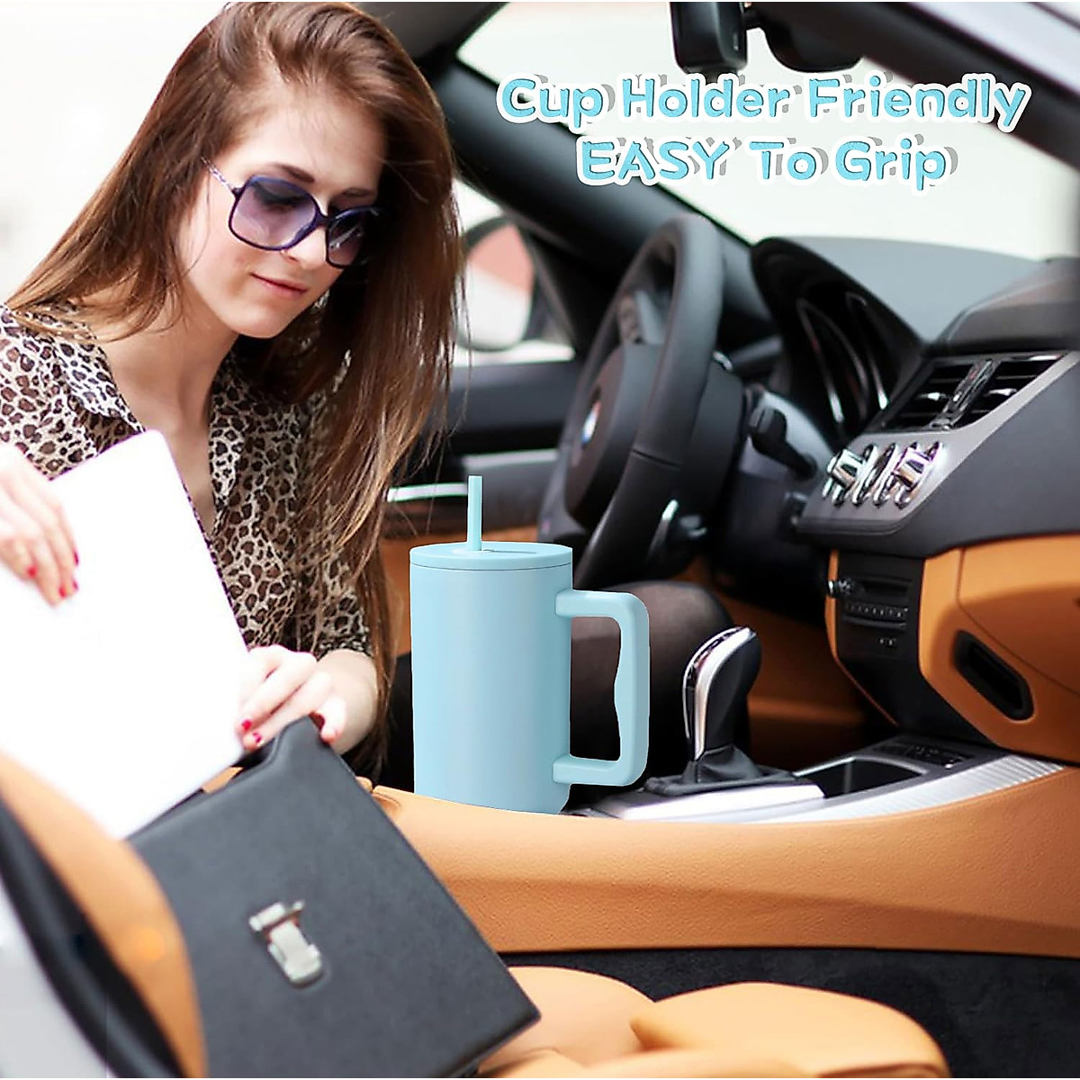 Sanilinwild 40 oz Tumbler with Handle Straw and Accessories, Drop & Abrasion Resistant, Vacuum Double-Layer Insulation, Ideal for Camping, Fitness, Outdoor Use