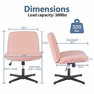 UOCFYK Criss Cross Chair, Armless Desk Chair Wide Seat for Home Office Vanity, No Wheels, Height Adjustable, 360° Swivel, Pink