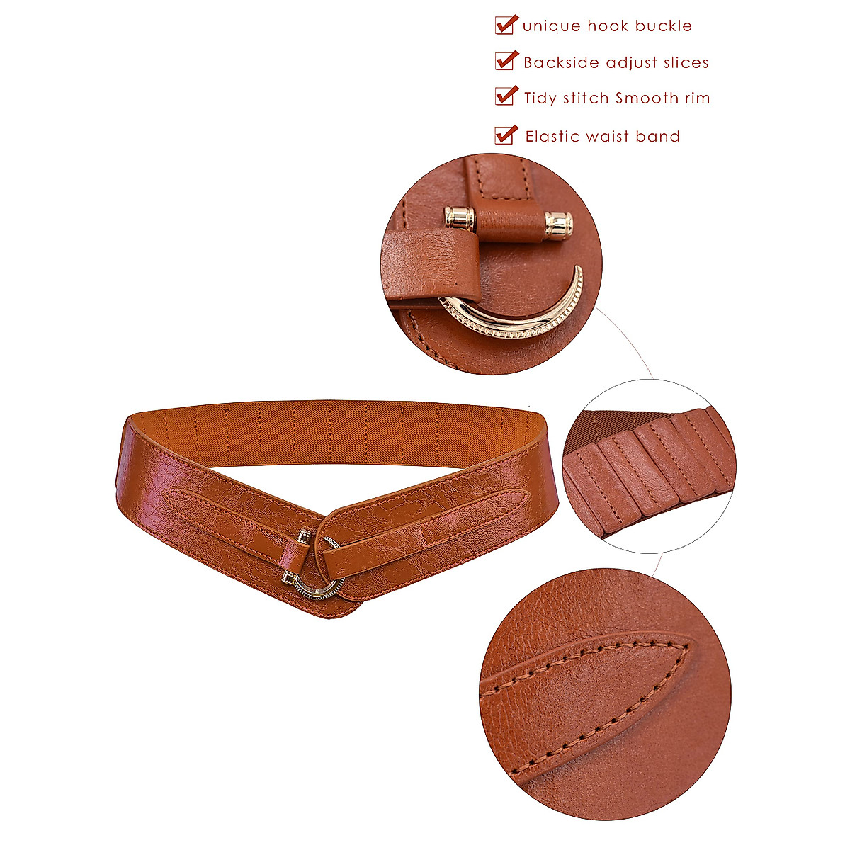 TeeYee Brown Leather Belts Elastic Renaissance Waist Stretch Retro Halloween Belt Vintage Fashion Medieval Fashion Hook Belt Large