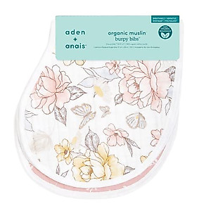 aden + anais 100% Organic Cotton Muslin Burpy Bib – Multi-Use, Absorbent 4-Layer Burp Cloth & Full-Coverage Snap-Closure Baby Bib, Lap-Shoulder Drool Cloth, 22.5” X 11”, 2-Pack, Earthly