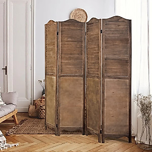 Room Divider Privacy Screen 4 Panel Room Dividers and Folding Privacy Screens 5.6ft.Tall Rustic Wood Brown Room Divider Wall Separator Partition Freestanding